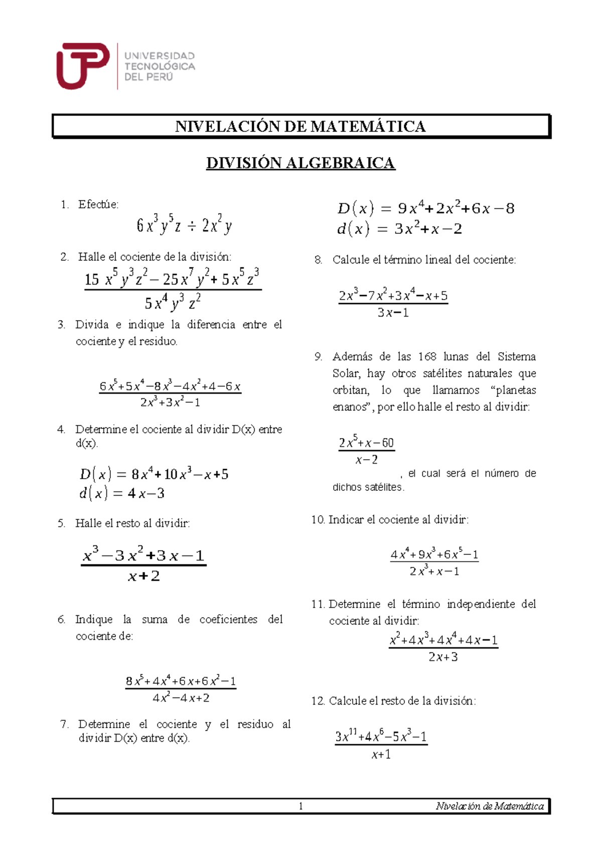S10 s1 - Resolver ejercicios - NIVELACIÓN DE MATEMÁTICA DIVISIÓN ...