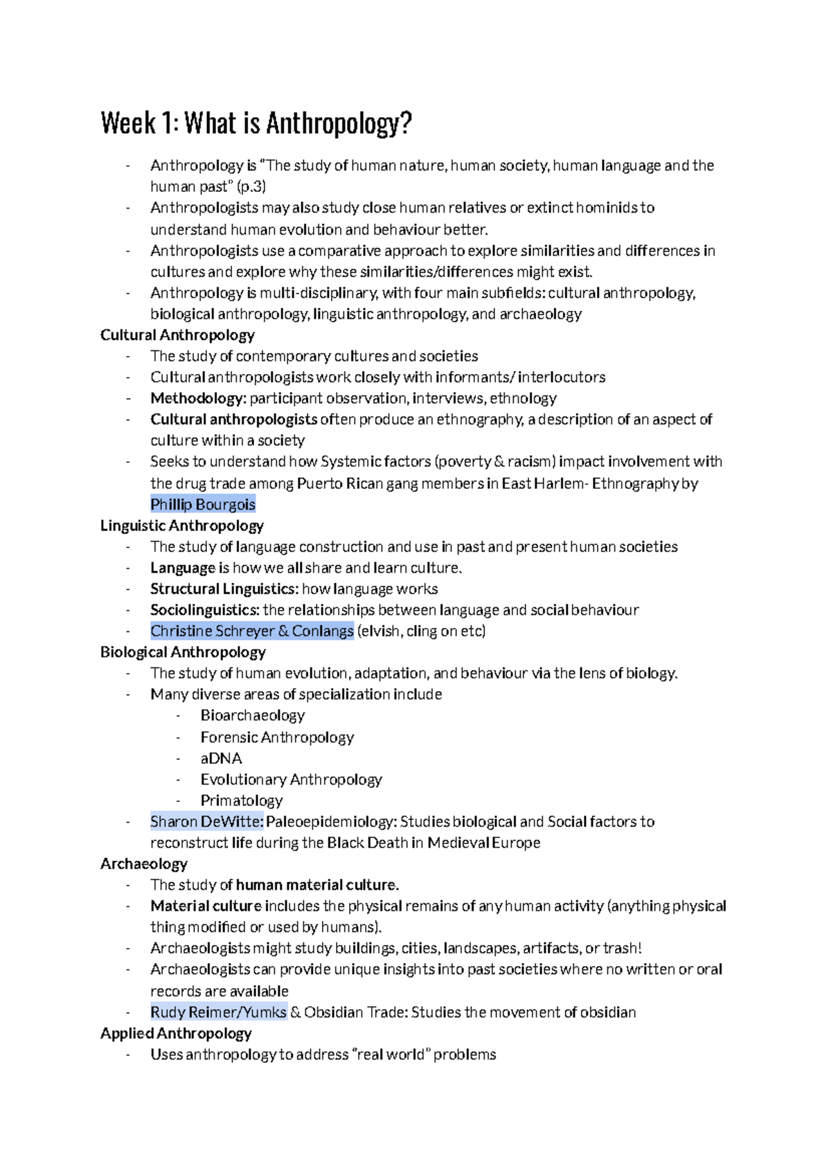 Anthropology - Final exam notes - Week 1: What is Anthropology ...