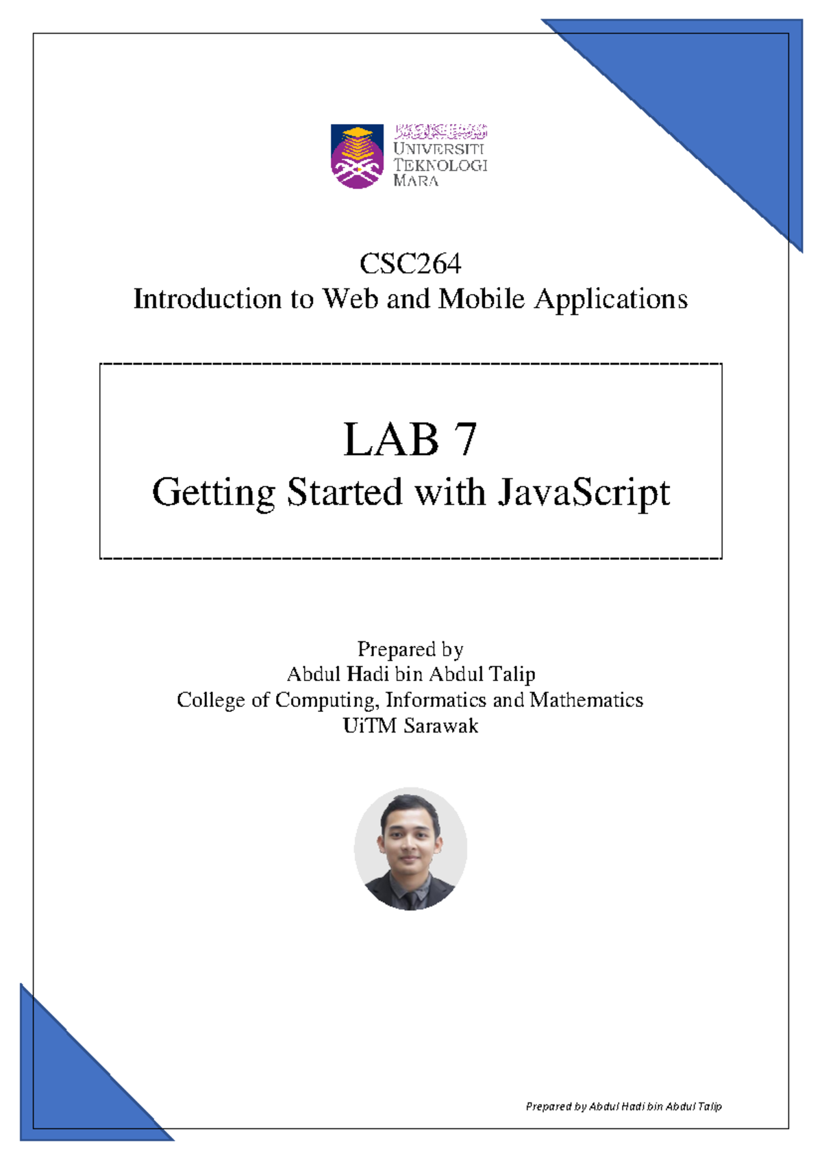 Csc264lab7tuto - CSC 264 Introduction to Web and Mobile Applications LAB 7 Getting Started with ...