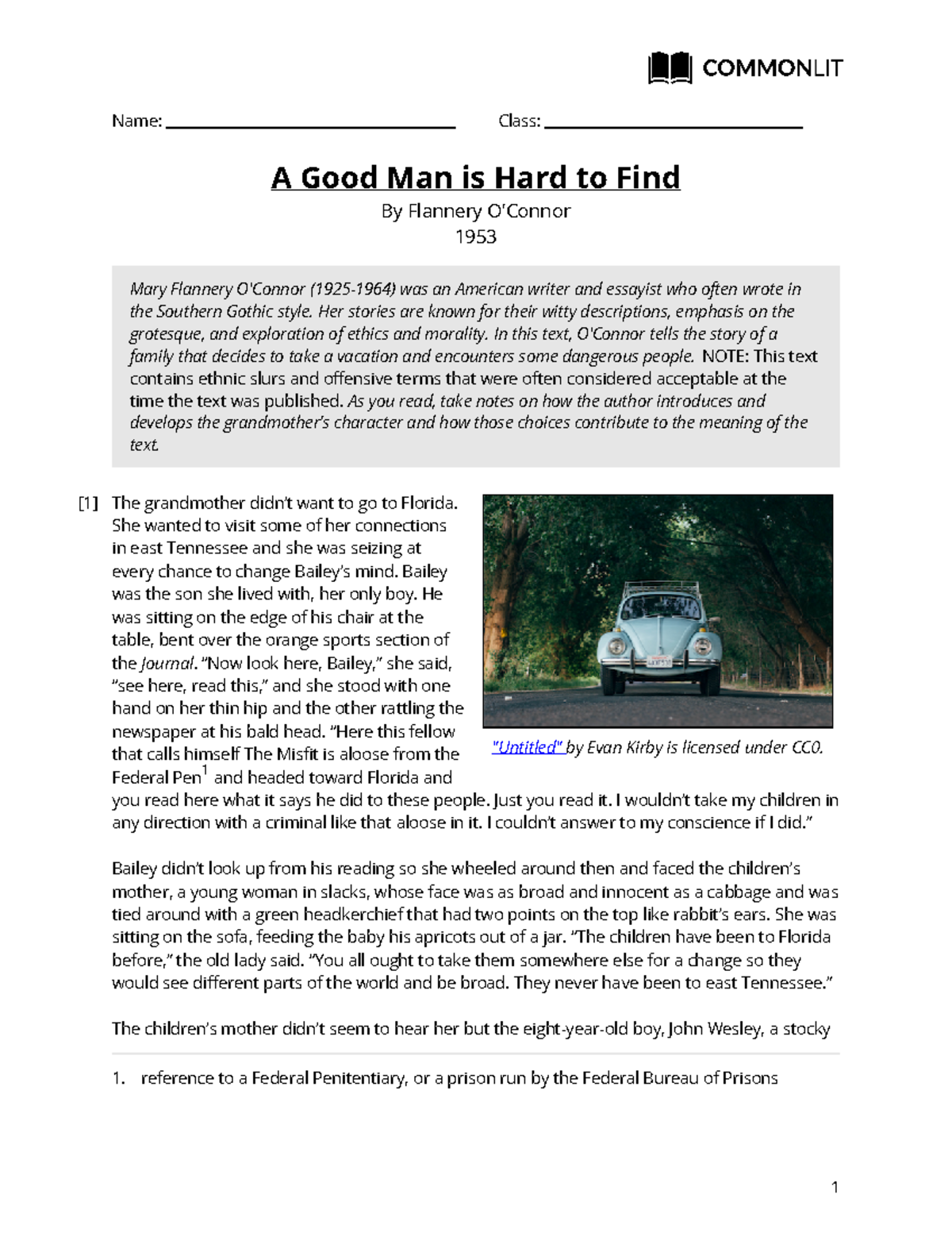 O'Connor, A Good Man is Hard to Find - Name: Class: "Untitled" by Evan ...