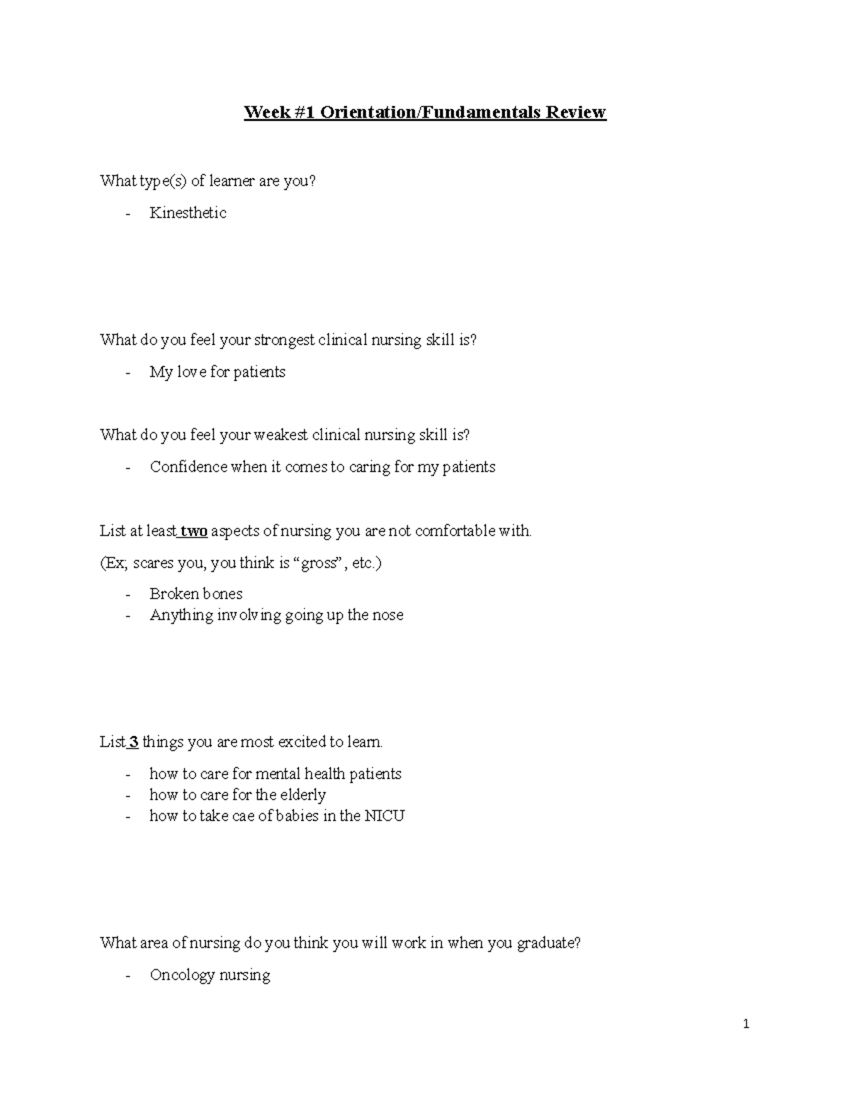 Week #1 Orientation-Fundamentals Review - Week #1 Orientation/Fundamentals Review What type(s ...