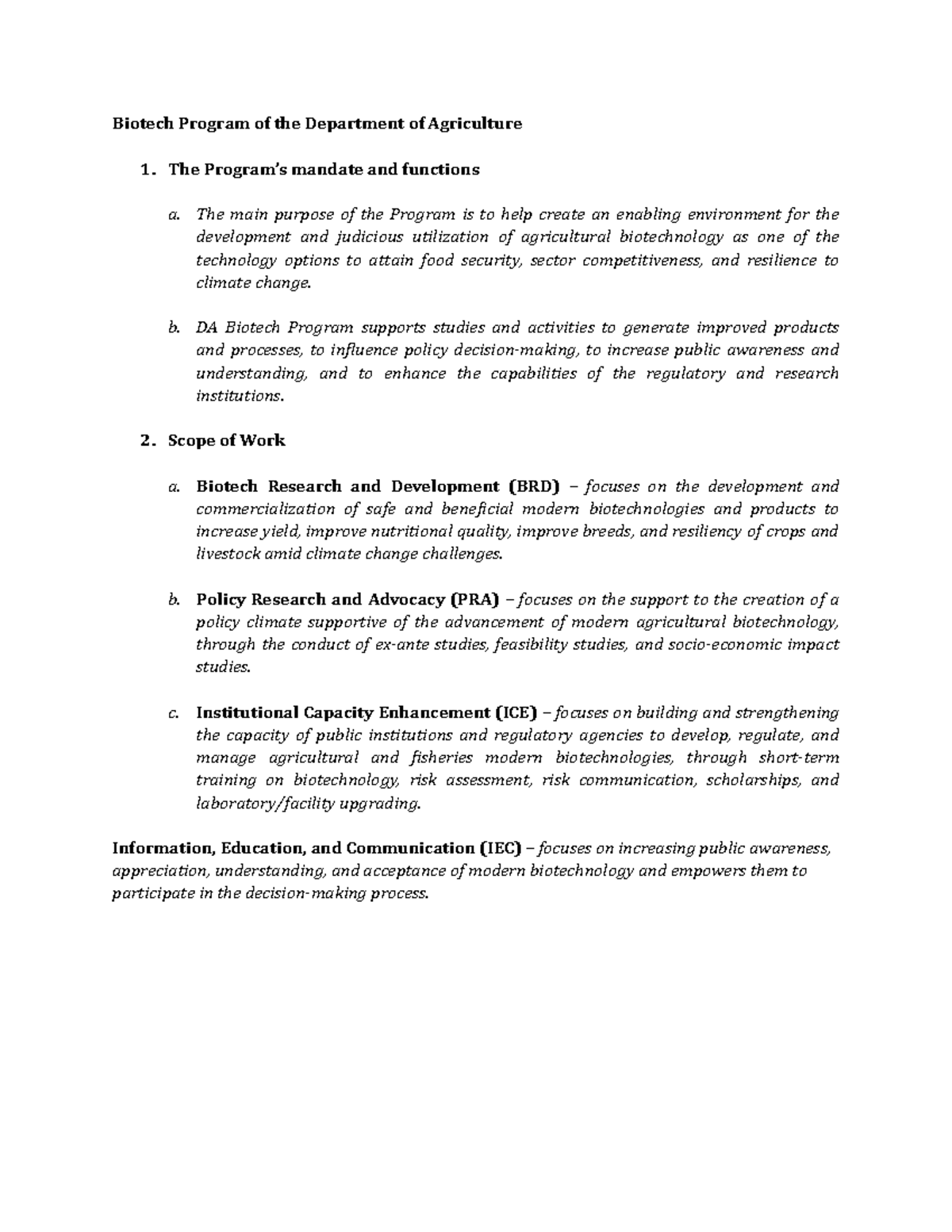 DA Biotech Program - Biotech Program of the Department of Agriculture ...