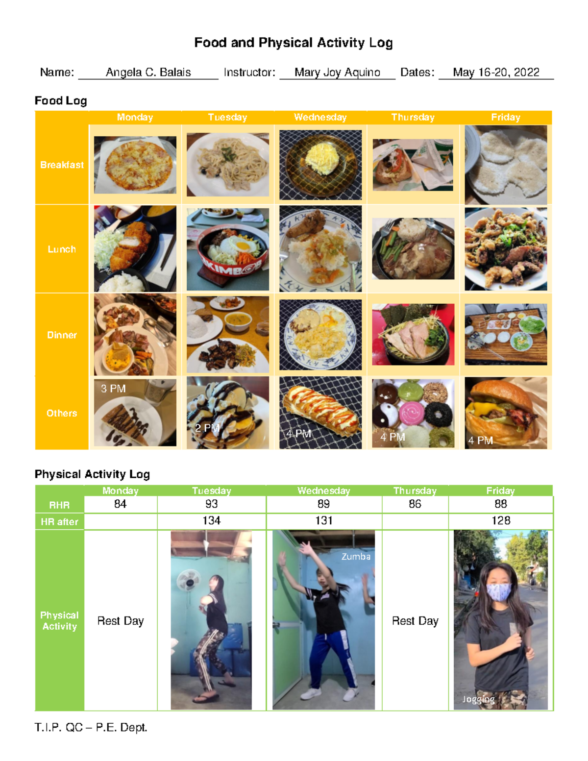 Assignment-3 - Fitness Journal in PE 4 - T. QC – P. Dept. Food and ...
