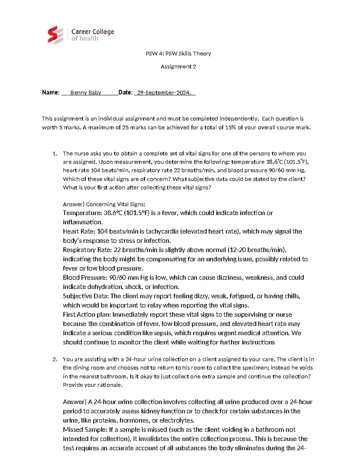 PSW 4 Assignment 2 - PSW 4: PSW Skills Theory Assignment 2 Name: Benny ...