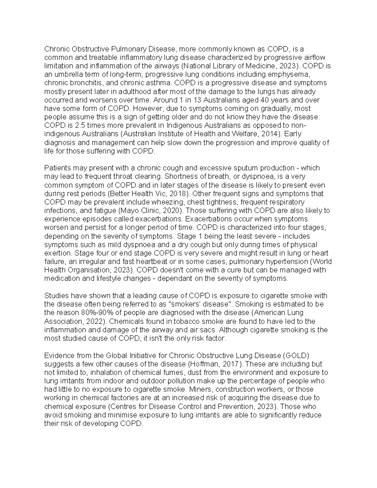 COPD Research Assignment - Chronic Obstructive Pulmonary Disease, more ...