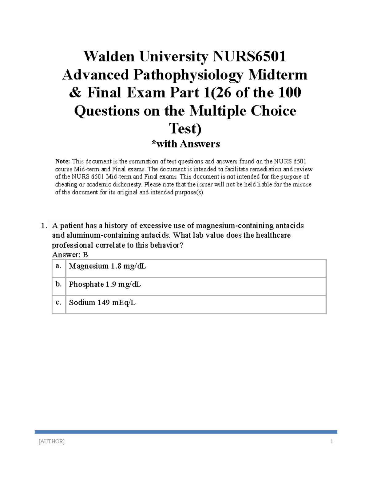 Midterm Exam Review - Walden University NURS Advanced Pathophysiology ...