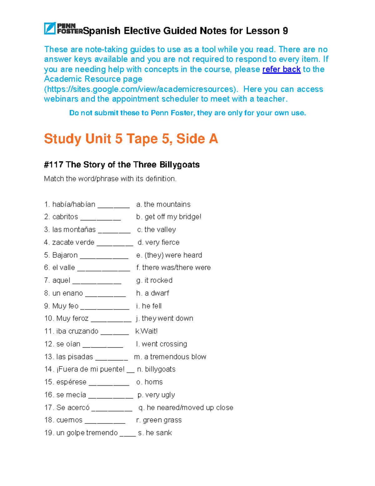 High School Spanish B 2C guided notes Lesson 09 - These are note-taking ...