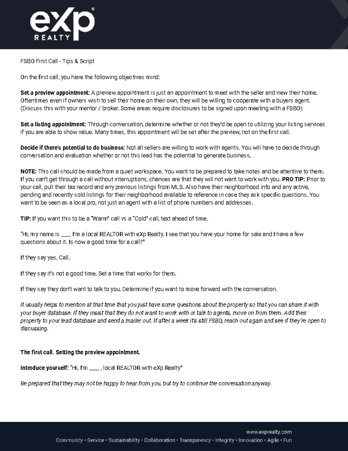 FSBO First Call - Tips & Script - FSBO First Call - Tips & Script On ...