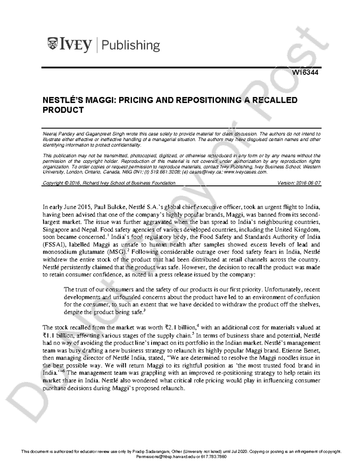 Maggi-case compress - CASE STUDY - W NESTLÉ’S MAGGI: PRICING AND ...