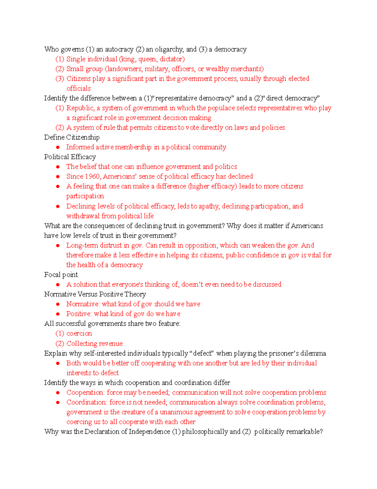 POSC Cheat Sheet - This is study notes for an Exam - Who governs (1) an ...