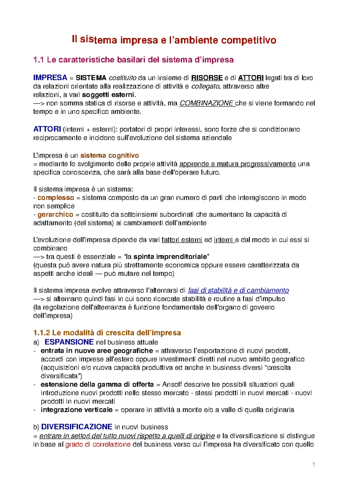 Cap-1 - cap 1 egi - Il sistema impresa e l’ambiente competitivo 1 Le ...