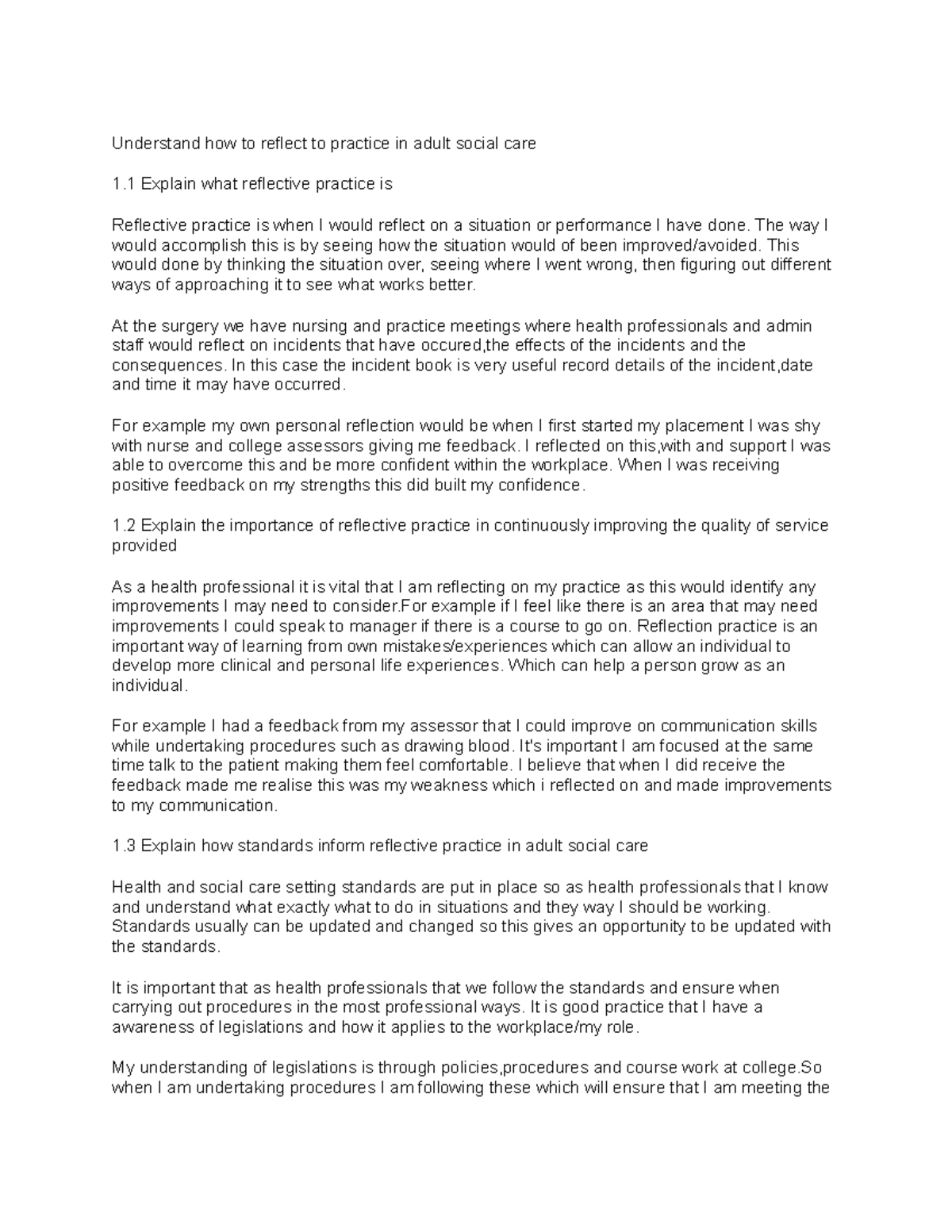 Understand how to reflect to practice in adult social care - Studocu