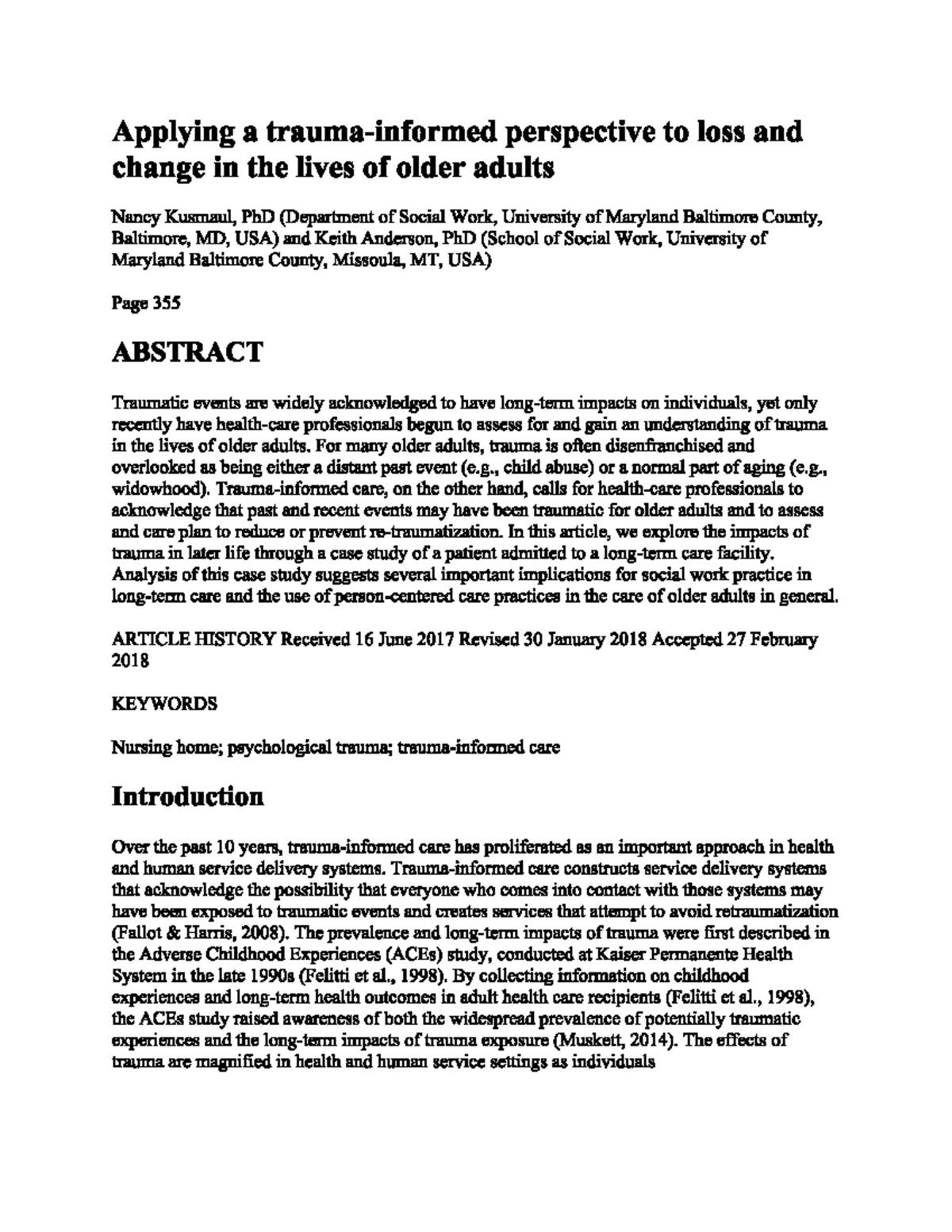 Applying a trauma-informed perspective to loss and change - SW124 - Studocu