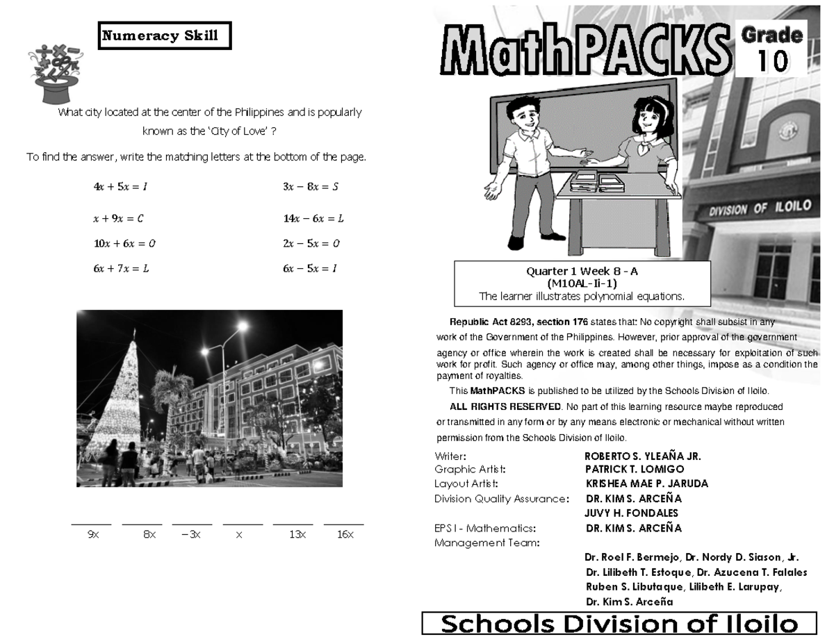 Math10 Q1Wk8-ABC-Key v - Numeracy Skill What city located at the center ...