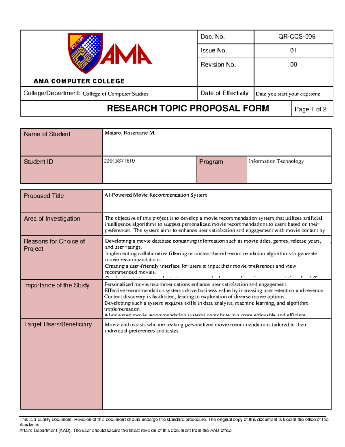 AI-Powered Movie Recommendation System - AMA COMPUTER COLLEGE SANTIAGO ...
