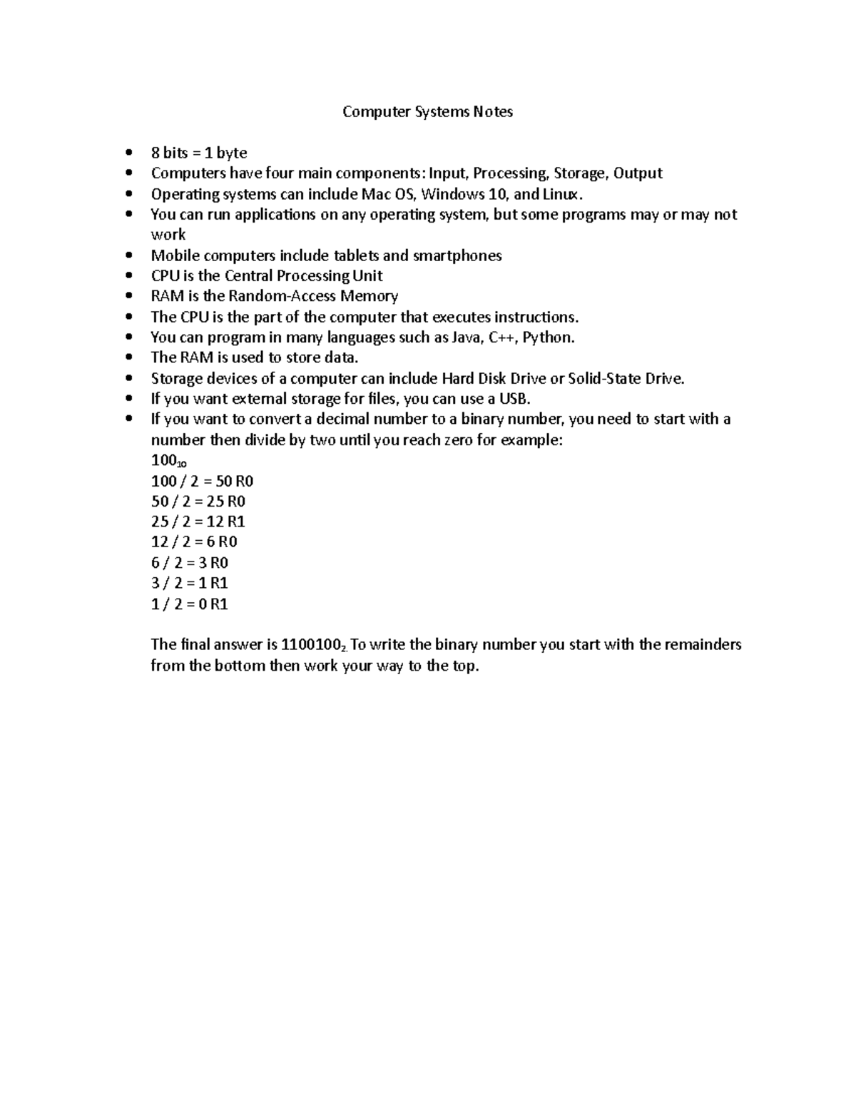 Computer Systems Summary Notes based on Chapter 1 - Computer Systems ...
