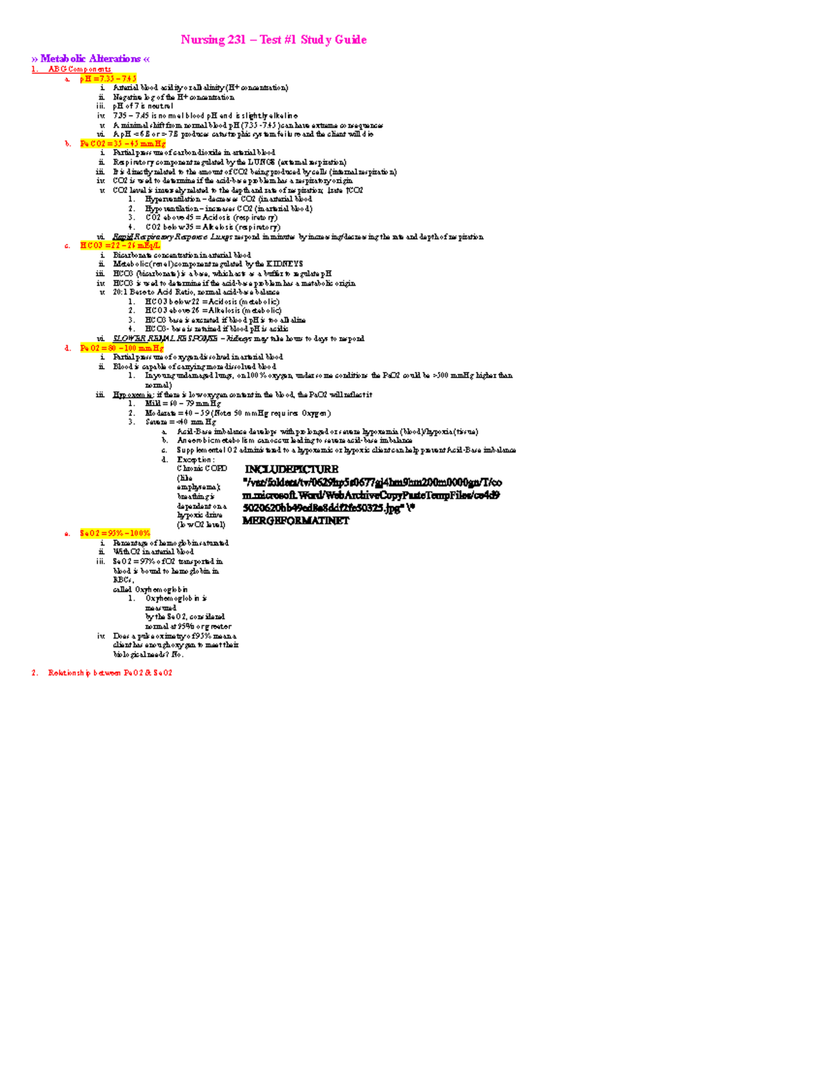 Nursing 231 - Test #1 Lecture notes Study Guide.docx - Google Docs ...
