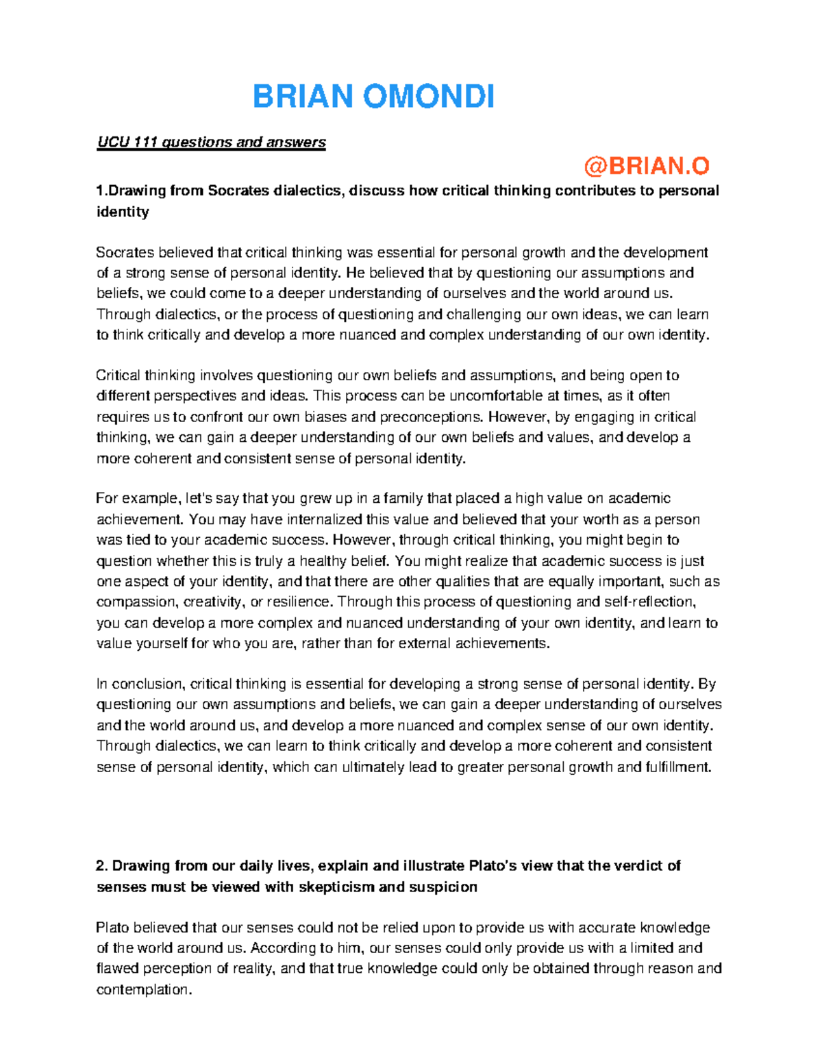 UCU 111 questions and answers by Brian Omondi - BRIAN OMONDI UCU 111 questions and answers ...