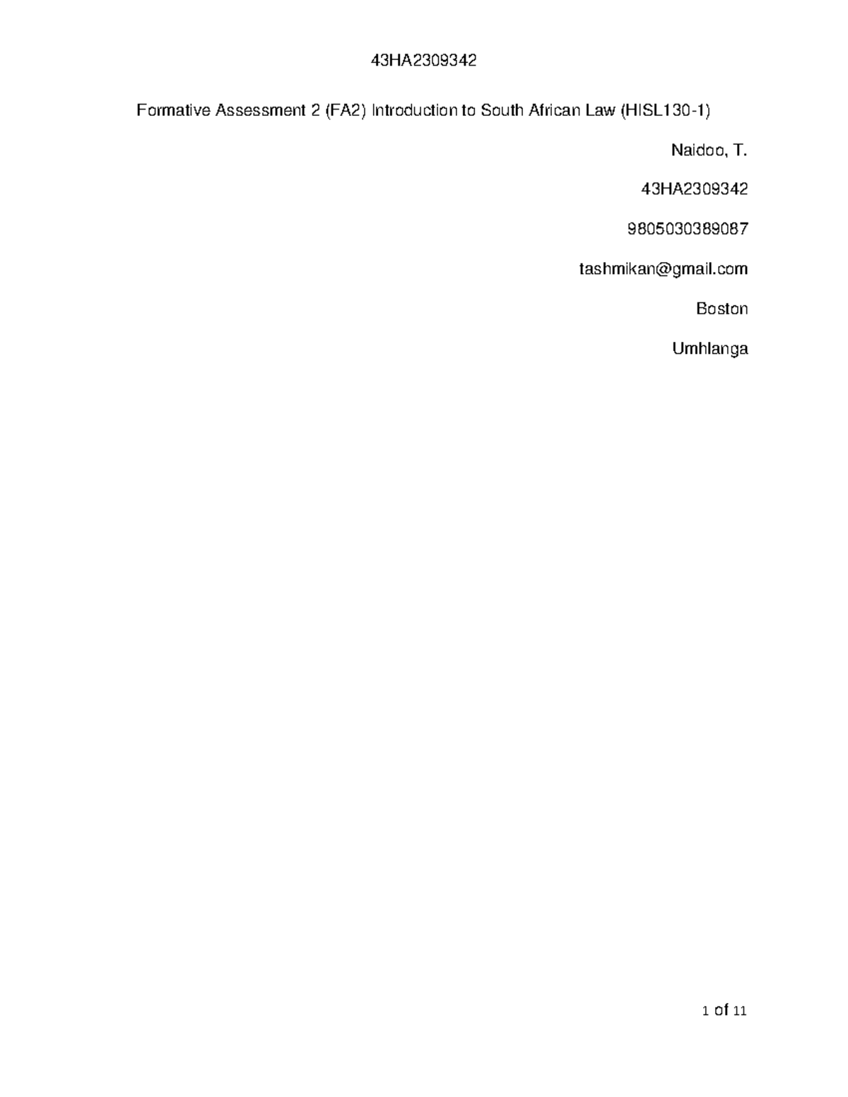 (FA2) Formative Assessment HISL - Formative Assessment 2 (FA 2 ...
