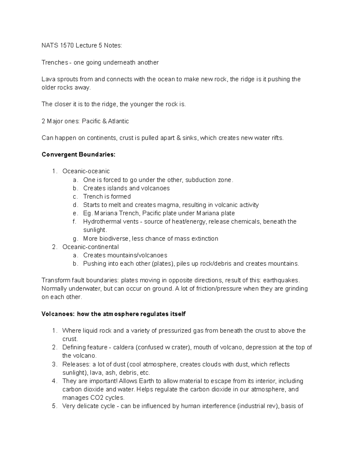 NATS 1570 Lecture 5 Notes - NATS 1570 Lecture 5 Notes: Trenches - one ...