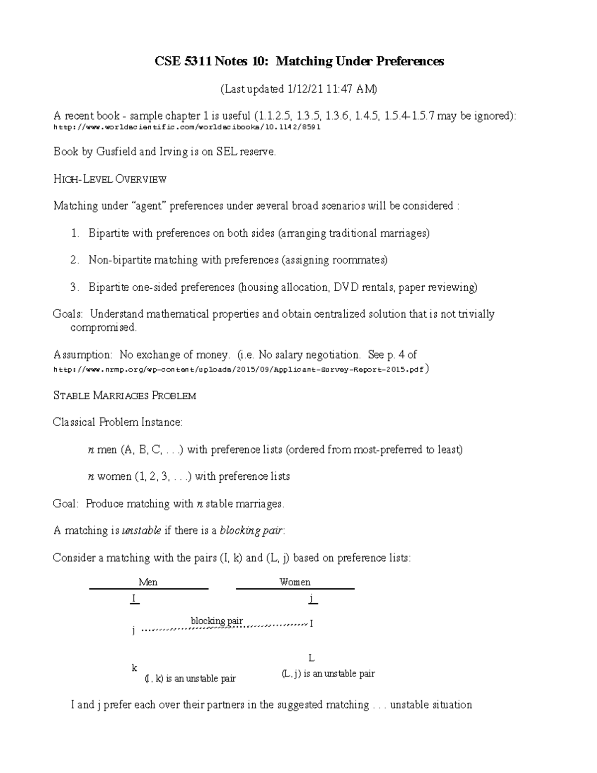 Notes 10 - Matching Under Preferences - CSE 5311 Notes 10: Matching ...