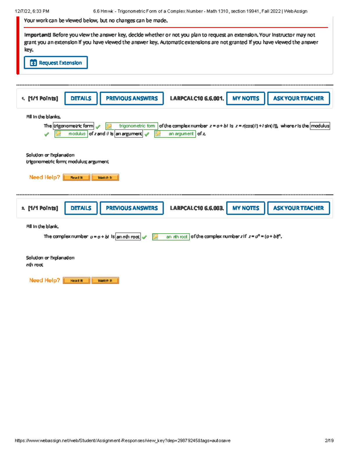 Math 1310 - 6.6 Trigonometric Form of a Complex Number - Fill in the ...