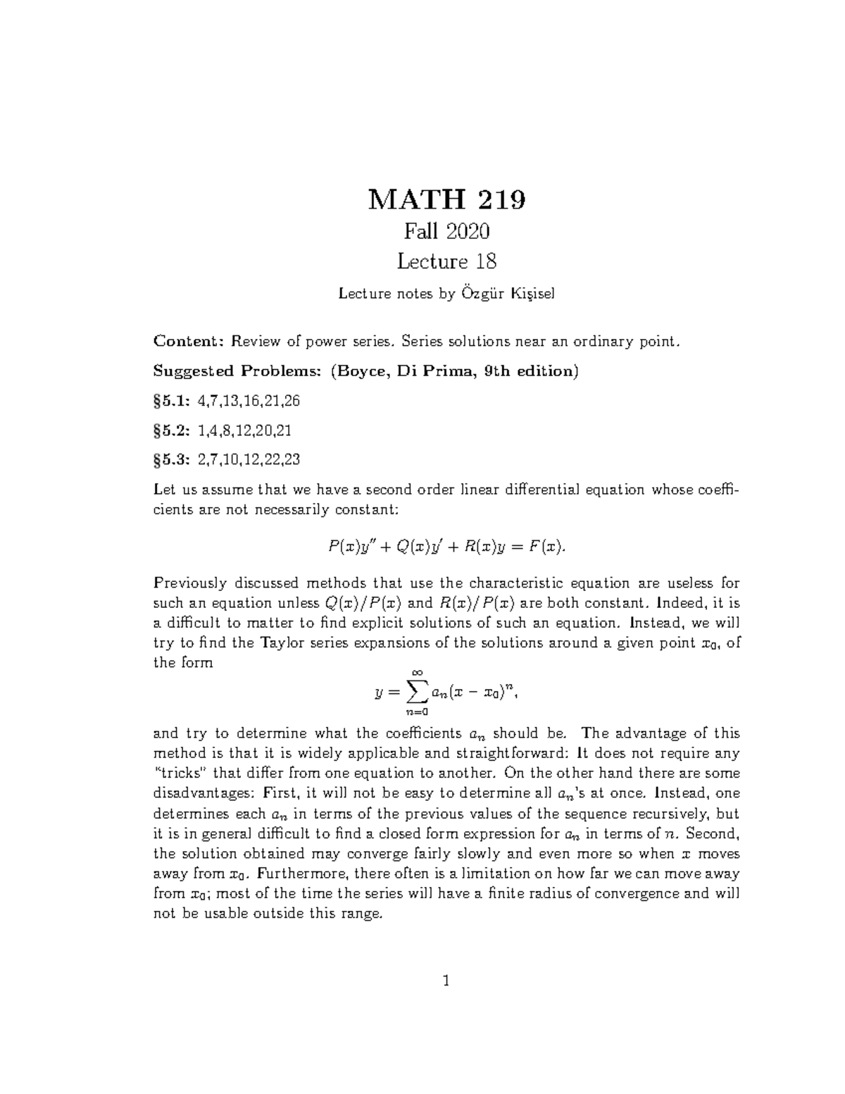 Math219 Lecture 18 Math 219 Fall 2020 Lecture 18 Lecture Notes By Ozg ̈ ̈ Ur Ki ̧sisel Content