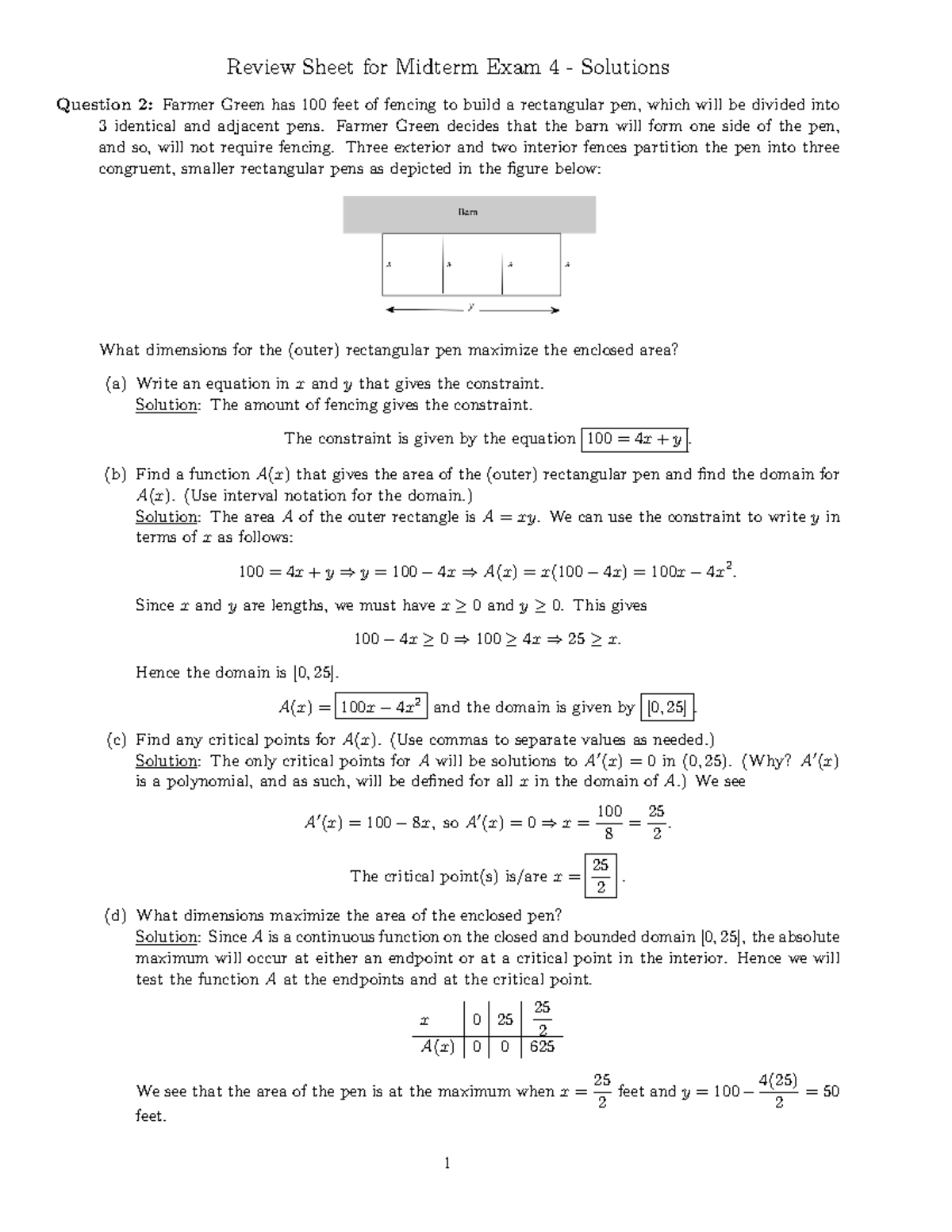 Midterm Exam 4Review Sheet Solutions - Review Sheet for Midterm Exam 4 ...