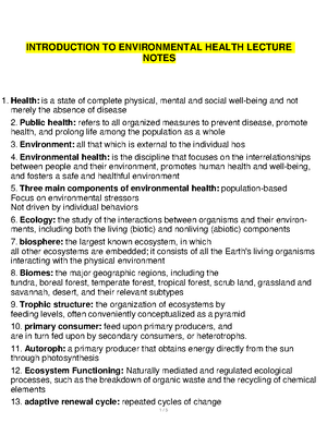Public Health Exam 3 Environmental Health - PUBLIC HEALTH EXAM 3 ...