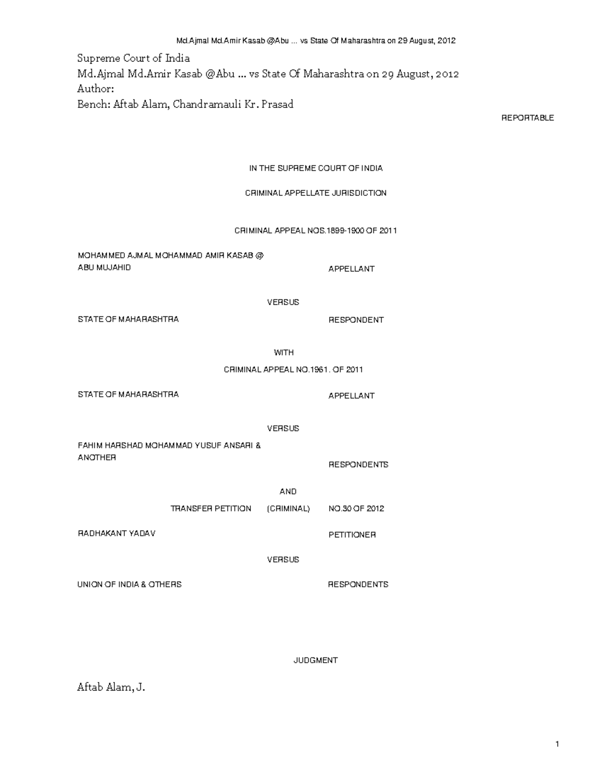 Md Ajmal Md Amir Kasab @Abu vs State Of Maharashtra on 29 August - 1 ...