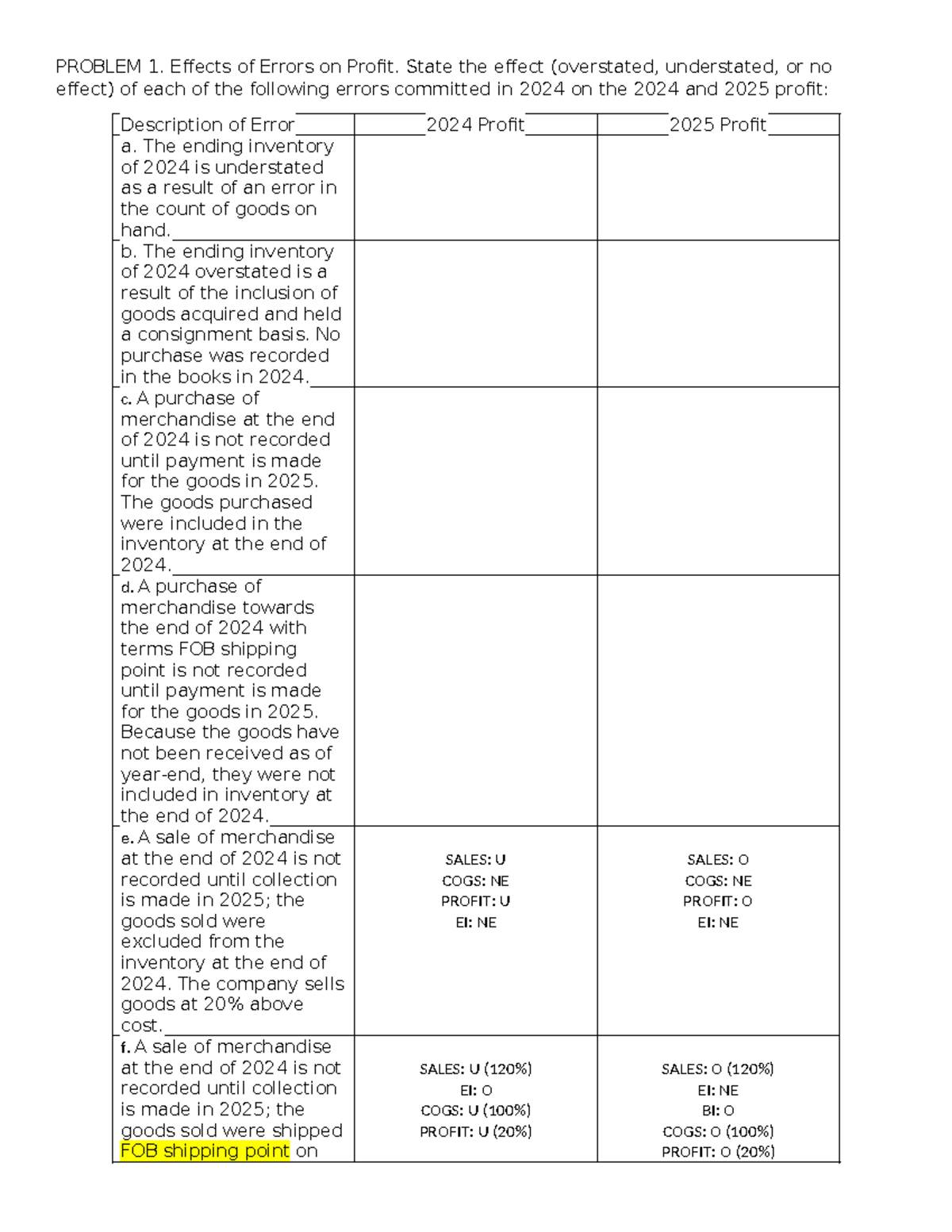 Accounting for errors Activity 1 - PROBLEM 1. Effects of Errors on ...