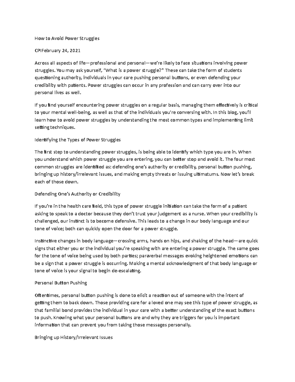 How to Avoid Power Struggles - How to Avoid Power Struggles CPIFebruary ...