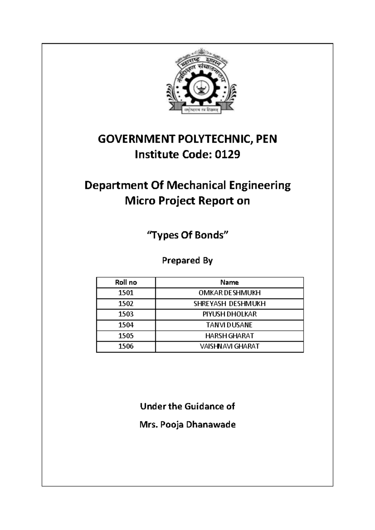 Chemistry Micro Project 555 - GOVERNMENT POLYTECHNIC, PEN Institute ...
