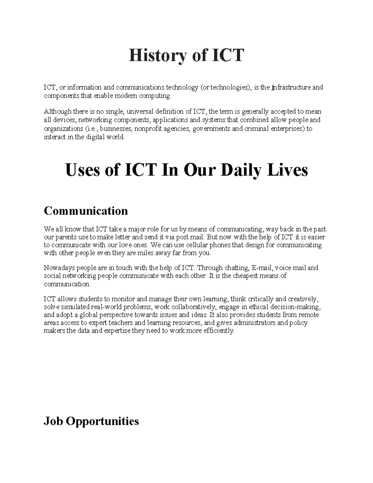 History of ICT - living in the it era reviewer - History of ICT ICT, or ...
