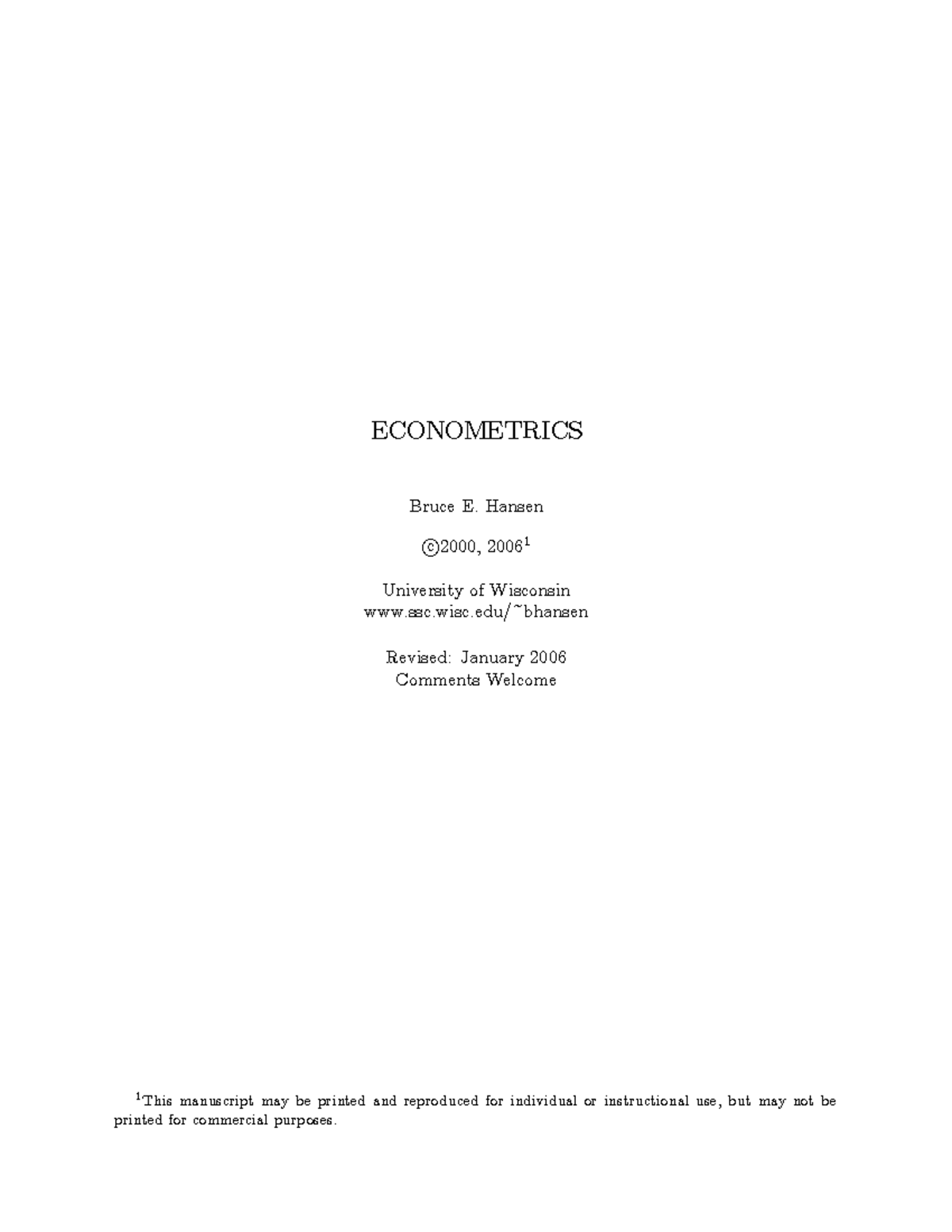 Econometrics 2006 - Economics and finance - MKU - Studocu