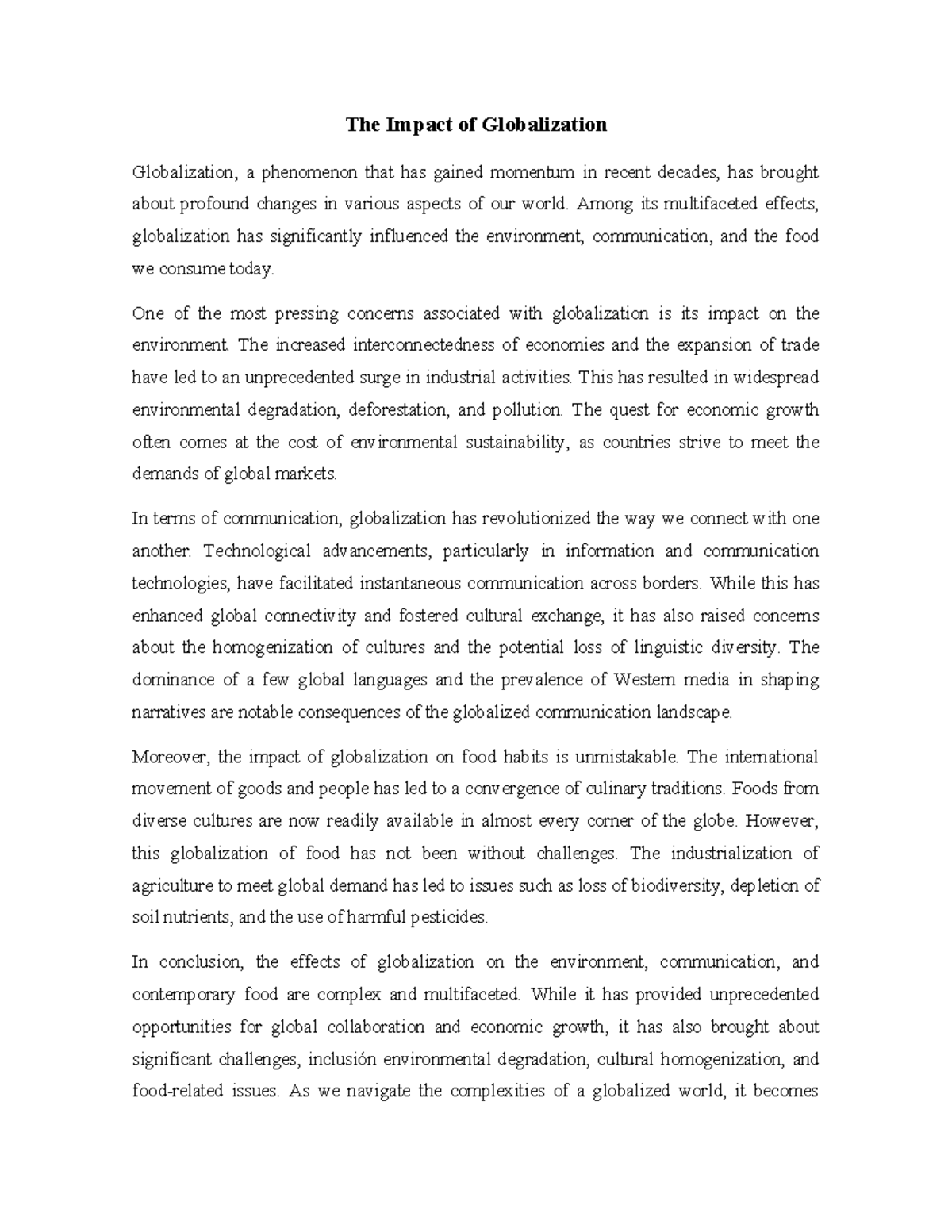 The Impact of Globalization- Ingles-TEC - The Impact of Globalization ...