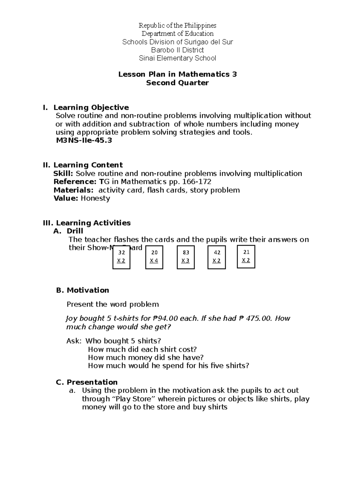 437193442 Lesson Plan solve Routine - Republic of the Philippines ...