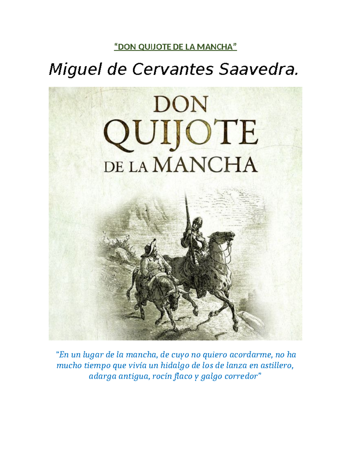 Don quijote de la mancha - “DON QUIJOTE DE LA MANCHA” Miguel de ...