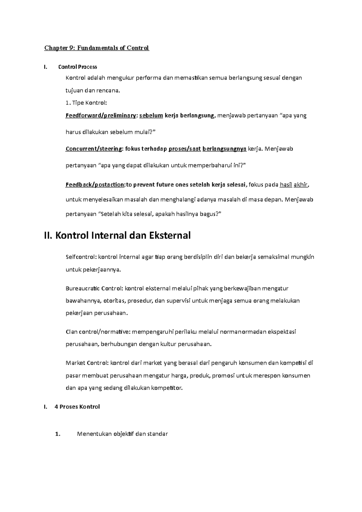 IBM Chapter 9 Fundamentals of Controls - Chapter 9: Fundamentals of Control I. Control Process ...