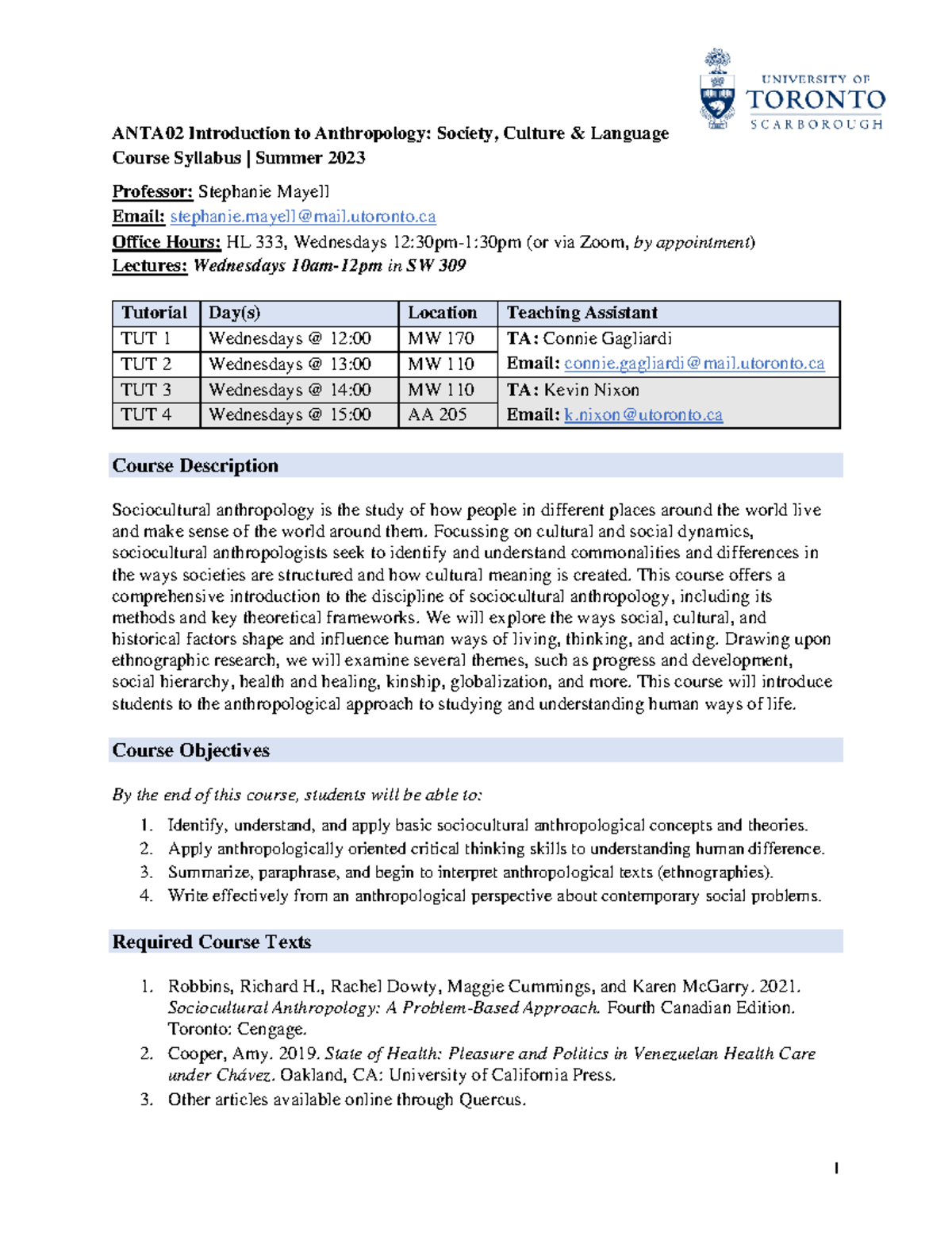 ANTA02 Syllabus Intro to Anthropology Summer 2023 - ANTA01 - U of T ...