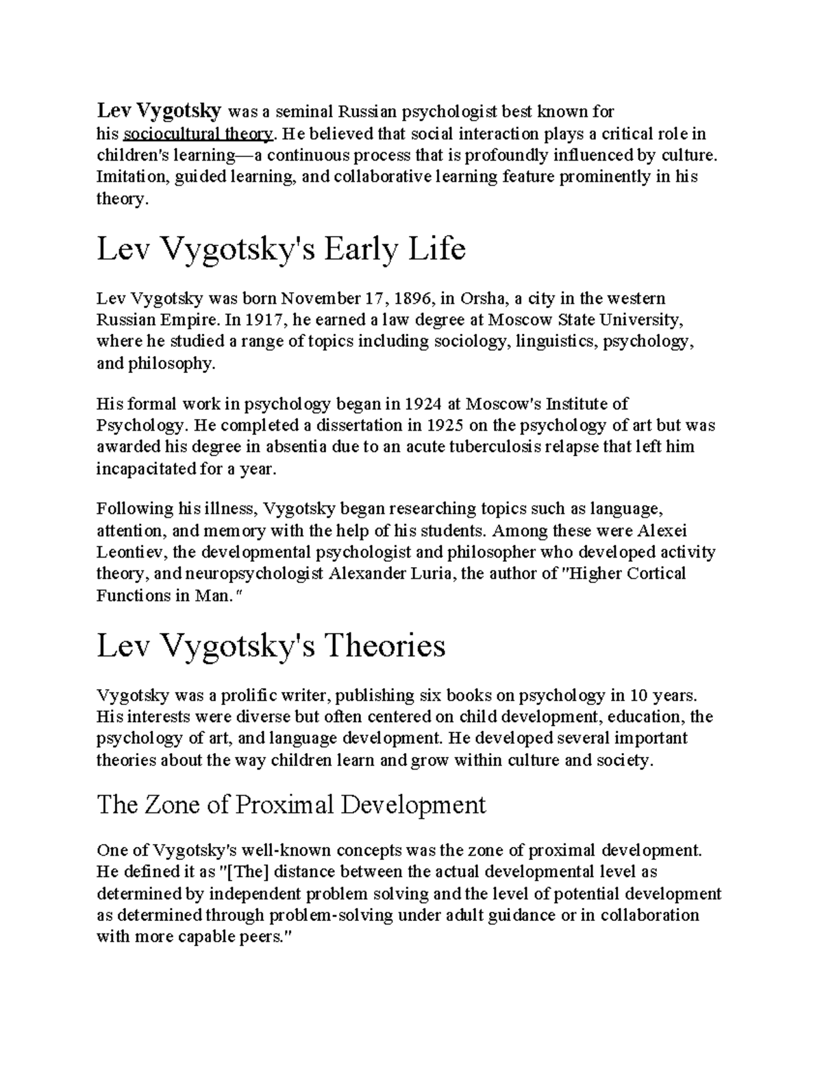 Lev Vygosky and Howard Garner - Lev Vygotsky was a seminal Russian ...