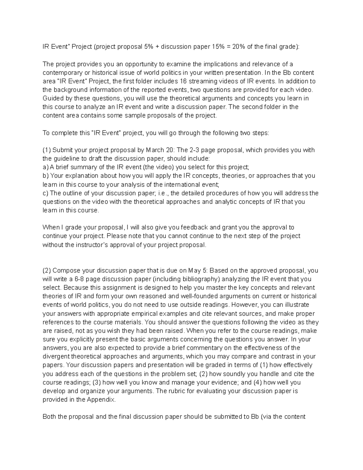 IR Event Description - IR Event” Project (project proposal 5% ...