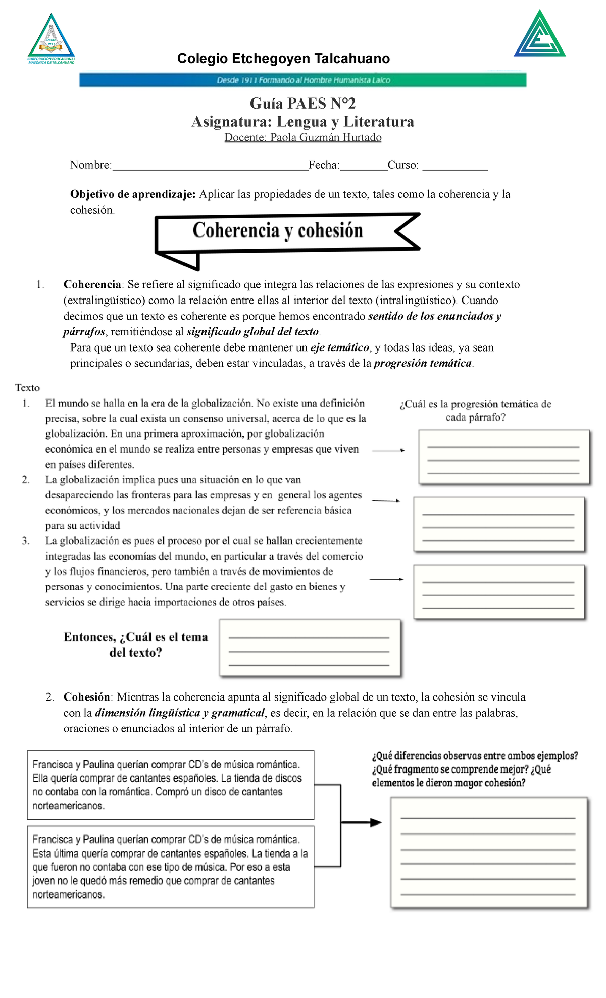 Guia Paes 2 Guía Paes N Asignatura Lengua Y Literatura Docente