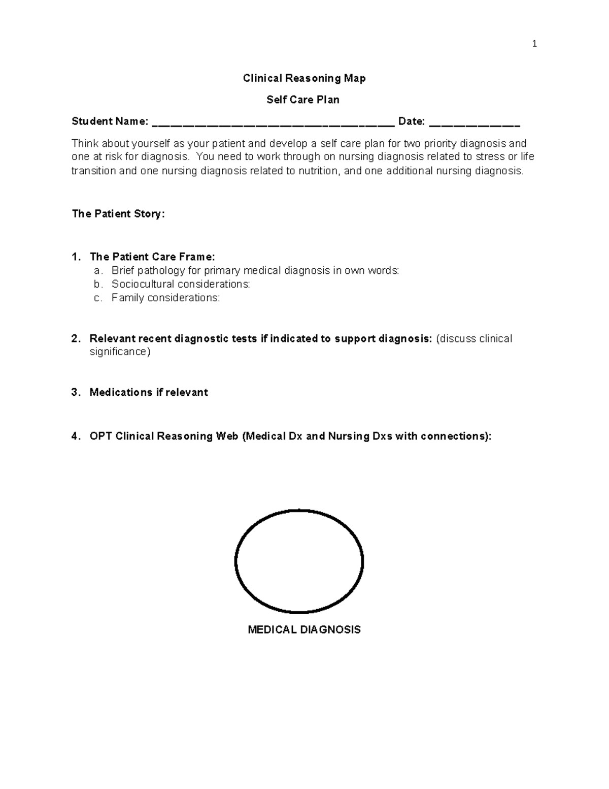 NUR495 Self Care Plan - Student self care plan blank tempalate - 1 ...