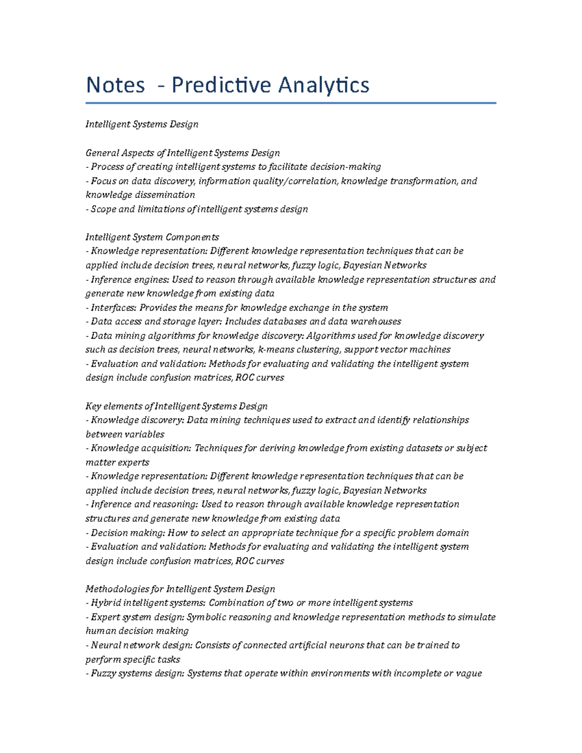 Lecture notes - Predictive Analytics - Notes - Predictive Analytics ...