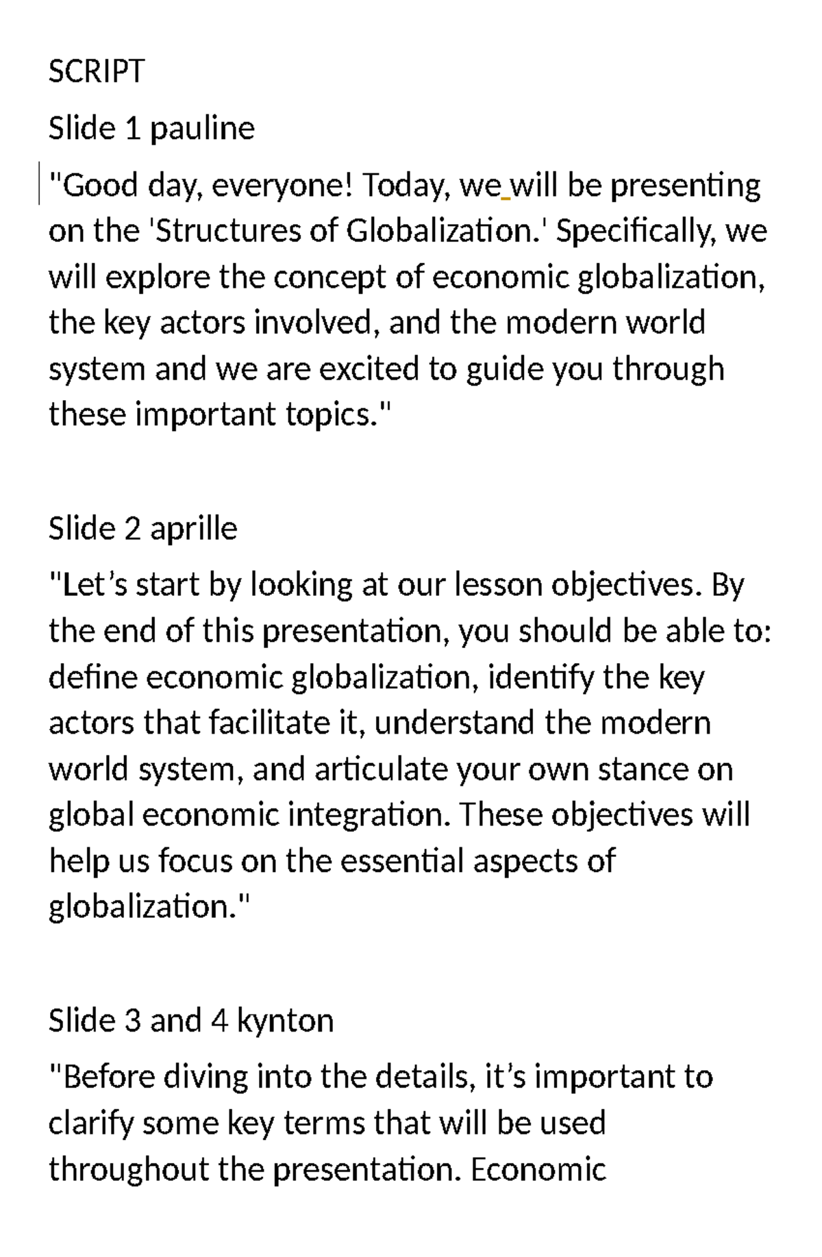 Script for contempo 1 - SCRIPT Slide 1 pauline "Good day, everyone ...