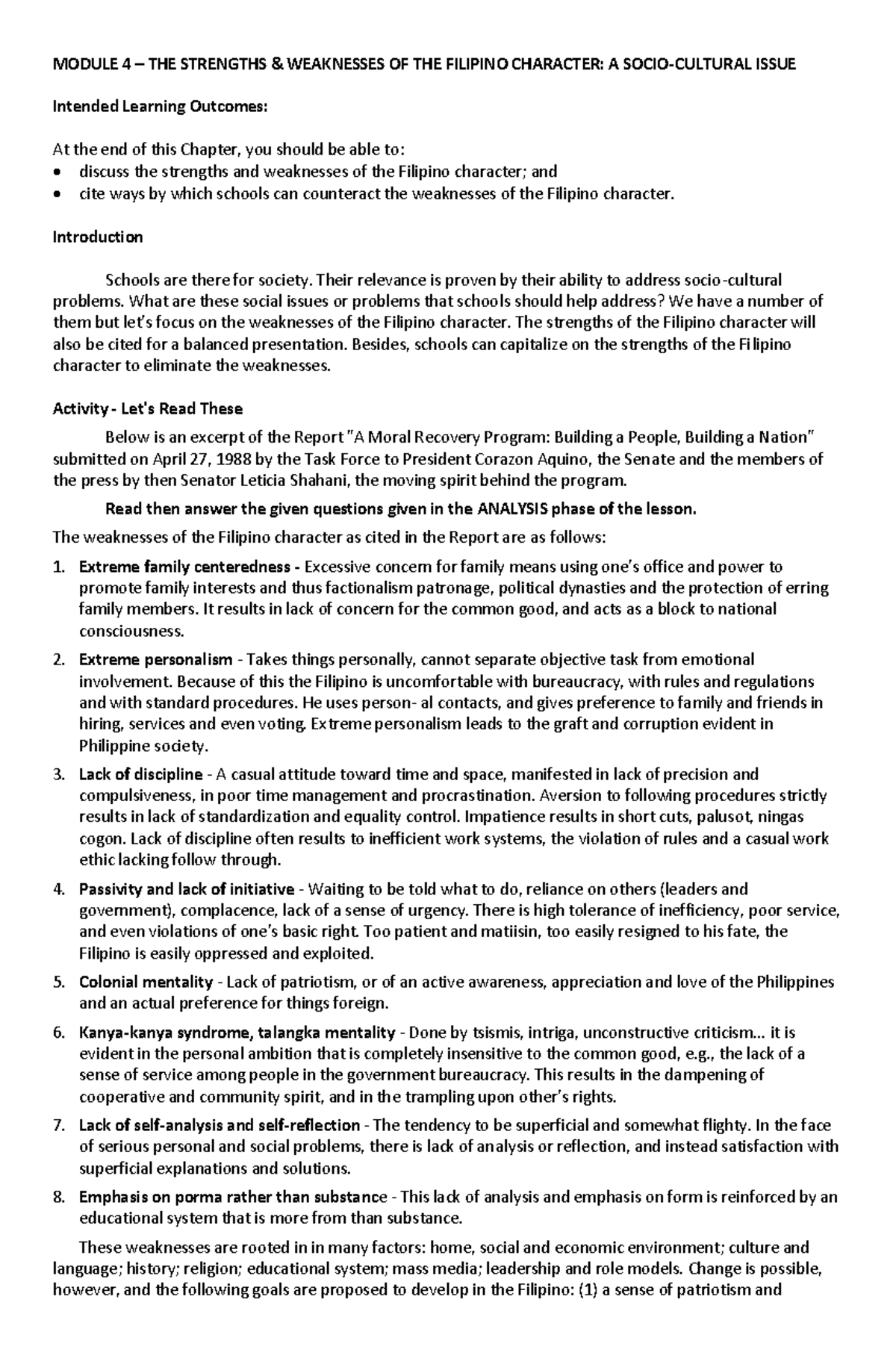 Module 4 -THE Strength & Weaknesses O THE FIL CHAR - MODULE 4 – THE ...