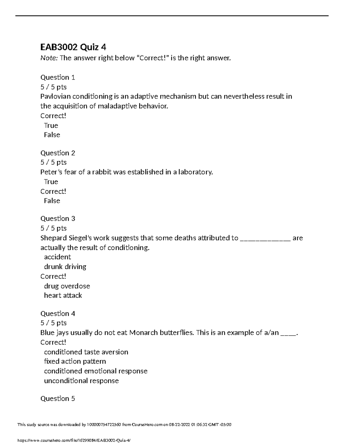 EAB 3002 Quiz 4 - EAB 3002 Quiz 4 - EAB3002 Quiz 4 Note: The answer right below “Correct!” is ...