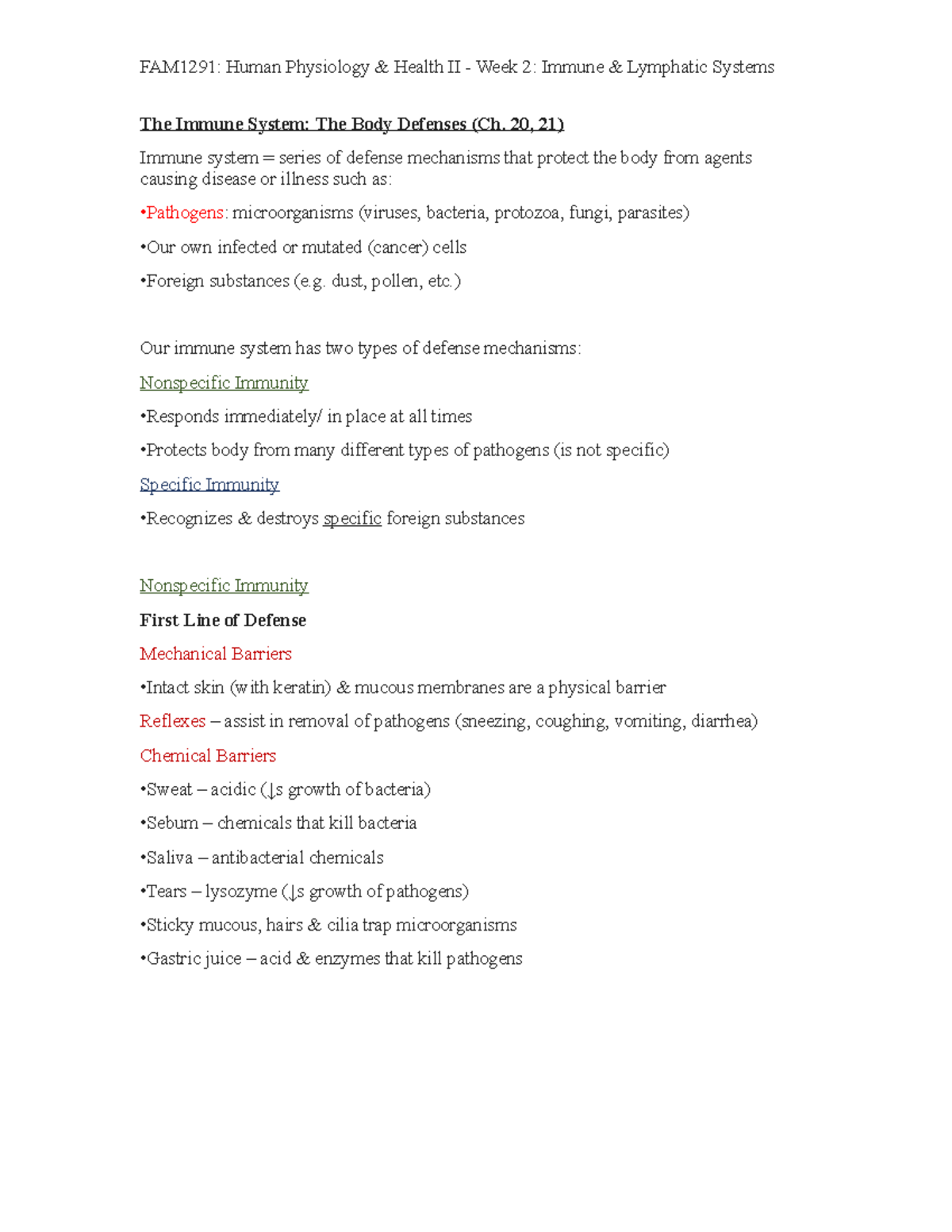 Health Week 2 Notes The Immune System The Body Defenses Ch 20 21 health-week-2-notes-the-immune-system-the-body-defenses-ch-20-21