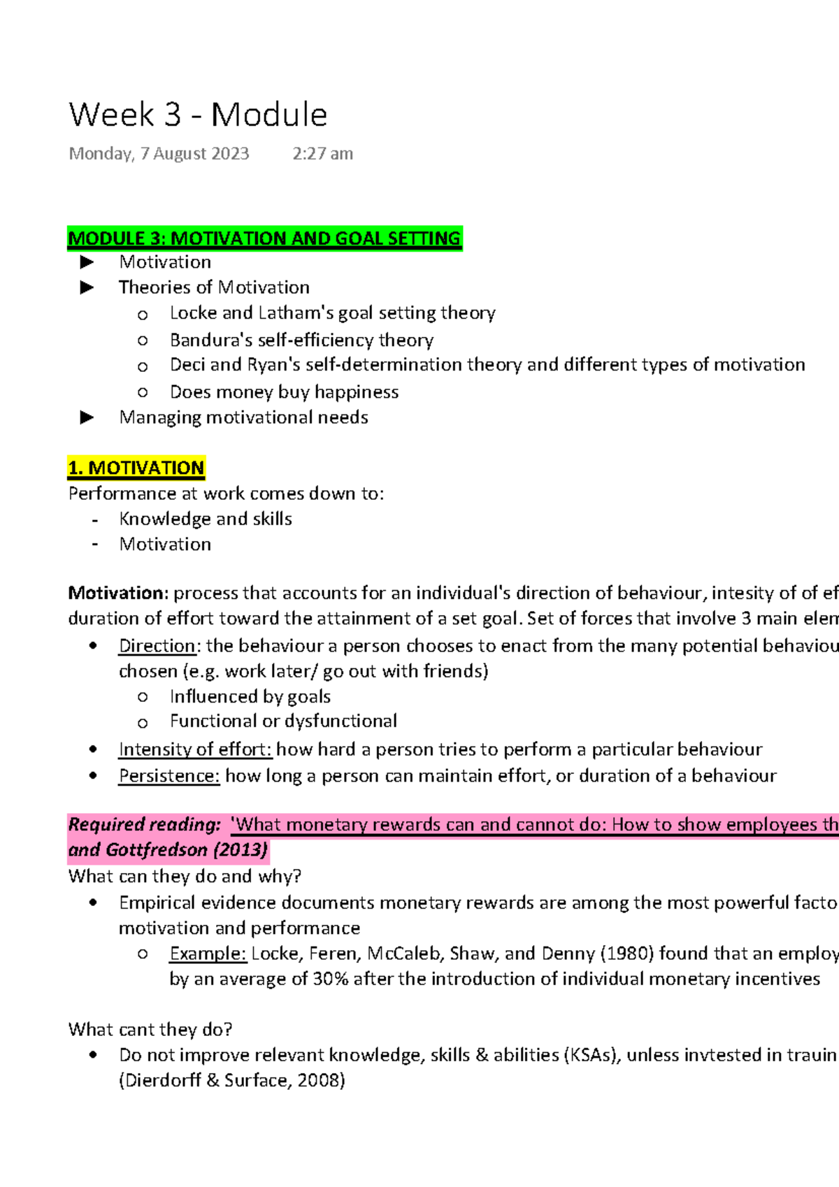Week 3 - Motivation and goal setting - MODULE 3: MOTIVATION AND GOAL ...